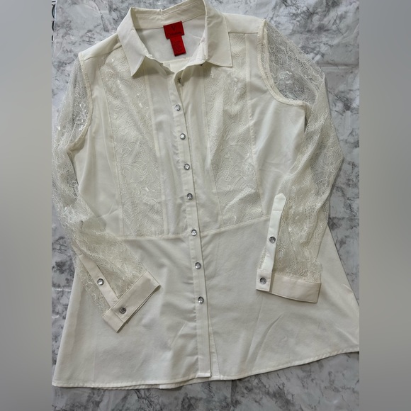 V Cristina | Tops | V Cristina Woman Long Sleeve Lace Detail Ivory ...